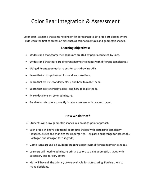 Color Bear: Integration & Assessment | PDF