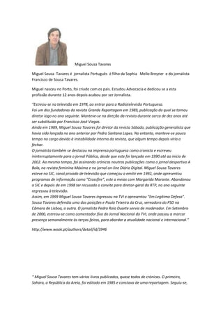 Trabalho de pesquisa sobre a biografia de Miguel Sousa Tavares | DOCX