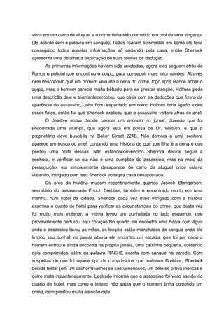 Resumo do livro Sherlock Holmes- Um Estudo em Vermelho | DOCX