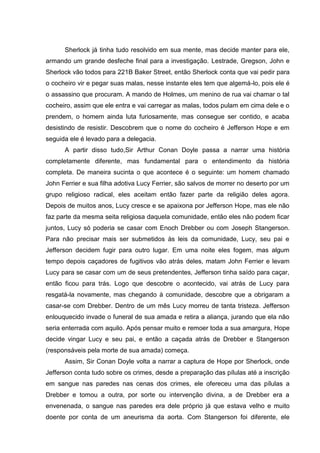 Resumo do livro Sherlock Holmes- Um Estudo em Vermelho | DOCX