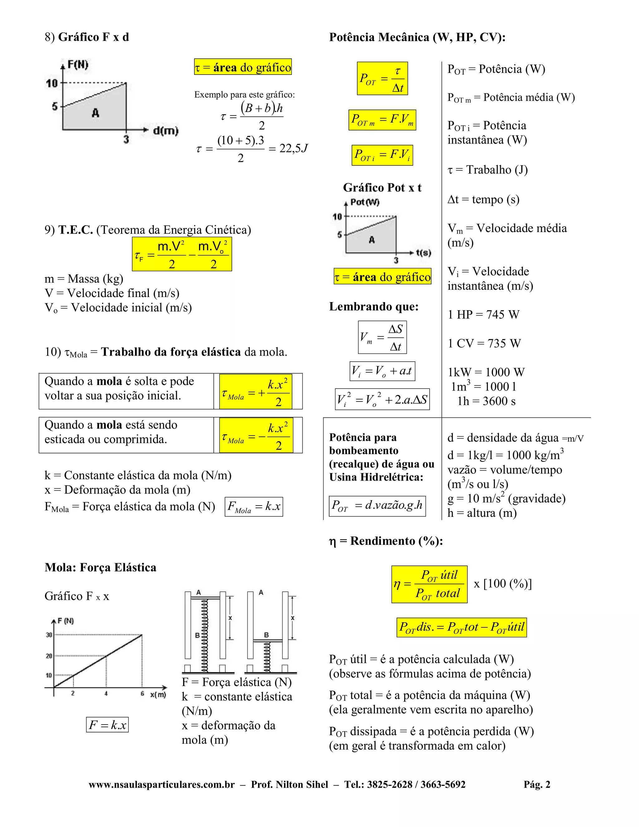 Trabalho mecanico potencia - rendimento - resumo | PDF
