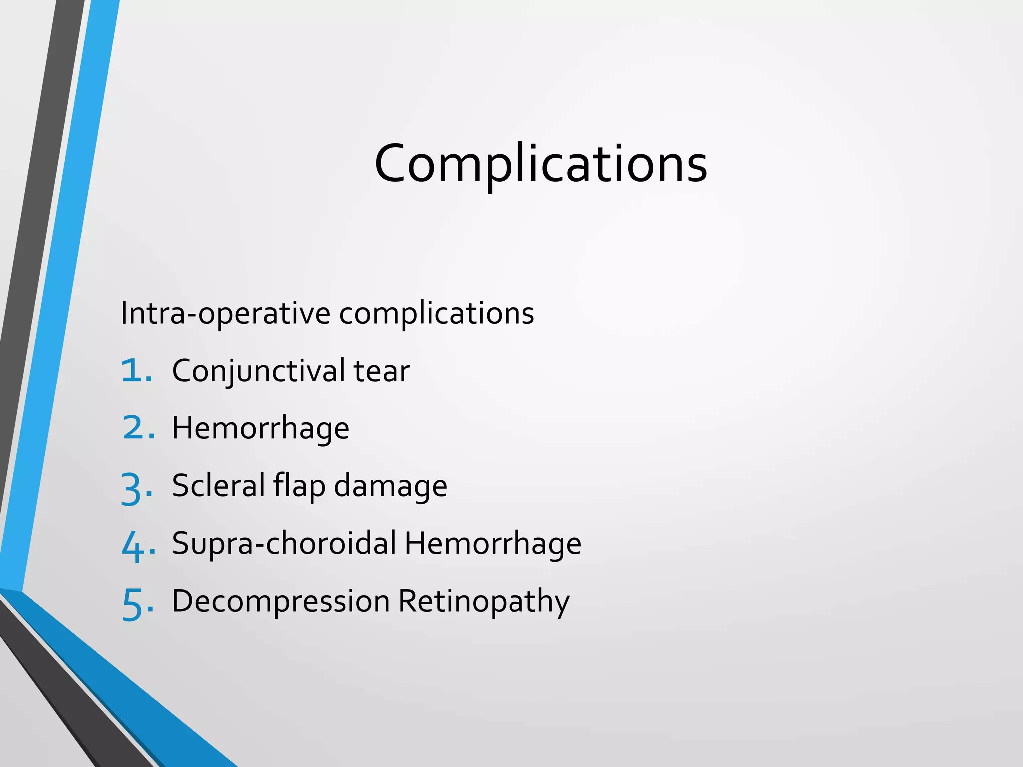 Trabeculectomy, trabeculotomy, goniotomy and their complications | PPTX