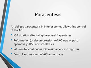 Trabeculectomy, trabeculotomy, goniotomy and their complications | PPTX