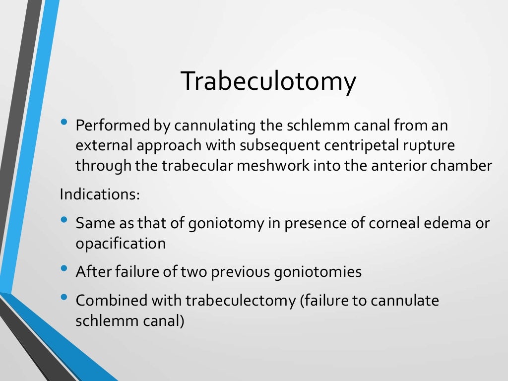Trabeculectomy, trabeculotomy, goniotomy and their complications