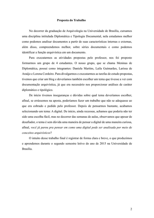 TRABALHO FINAL DA DISCIPLINA | PDF