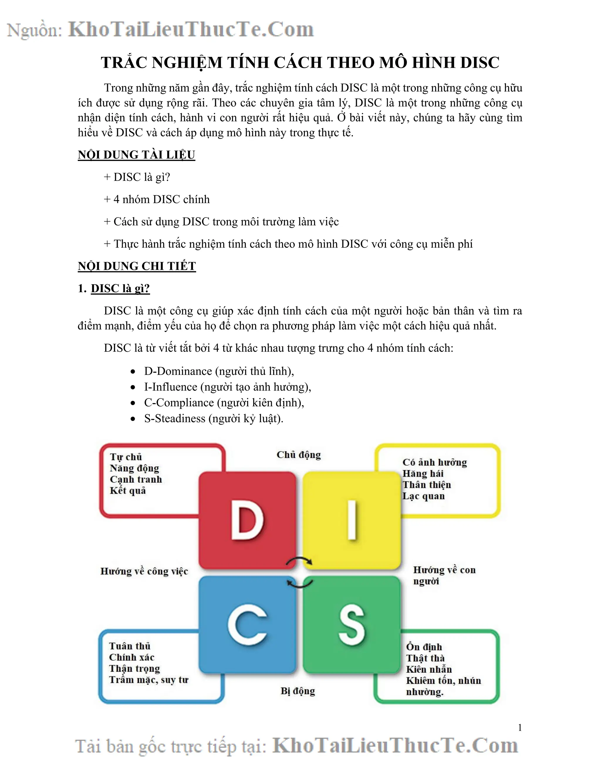 Trắc nghiệm tính cách cá nhân theo mô hình DISC | PDF