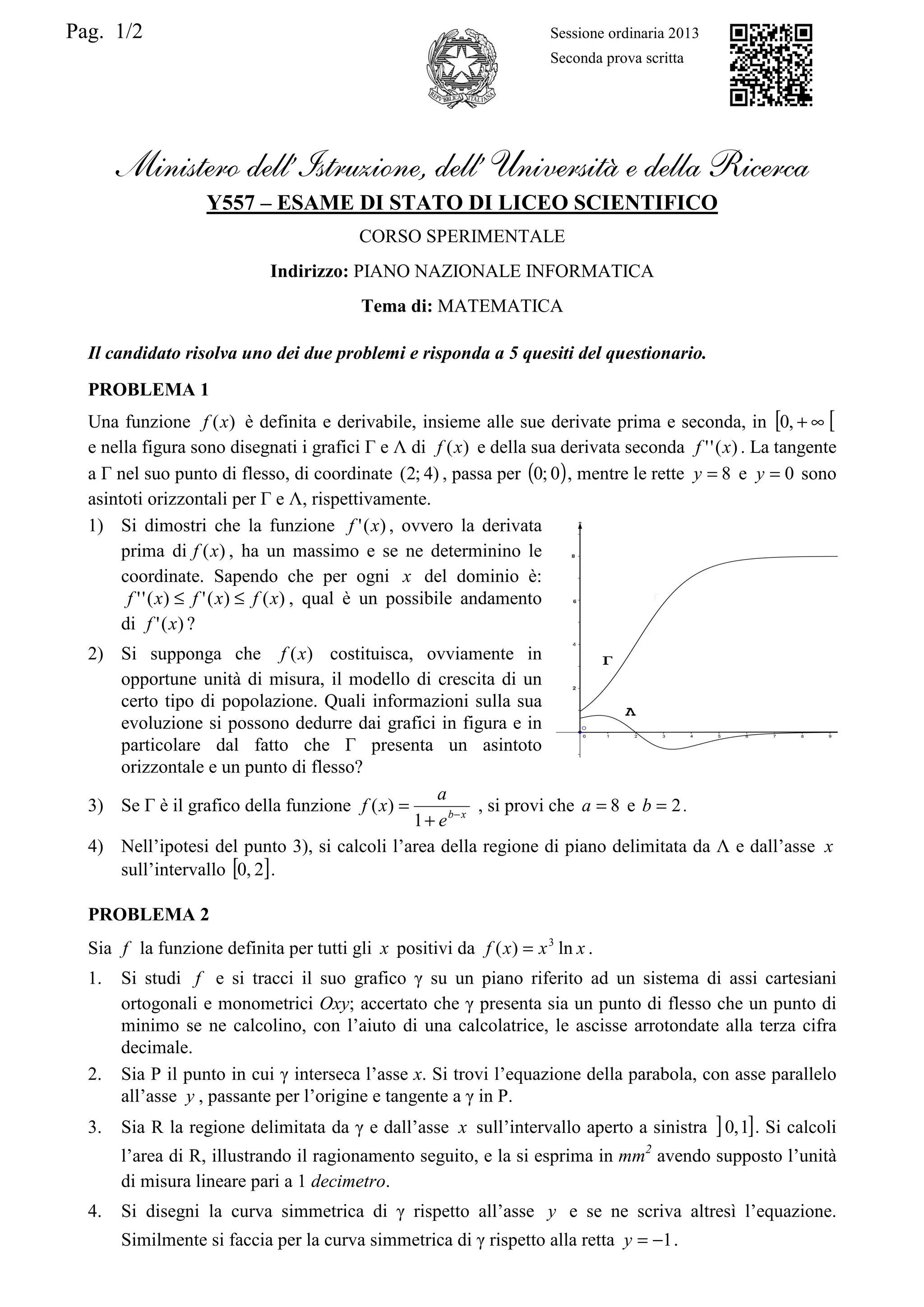 Traccia seconda prova liceo scientifico (pni) | PDF