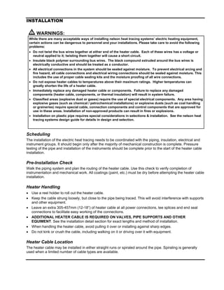 Trace Heating Cables Self Regulating - Installation Manual | PDF
