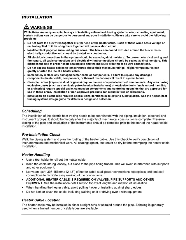 Trace Heating Cables Self Regulating - Installation Manual | PDF