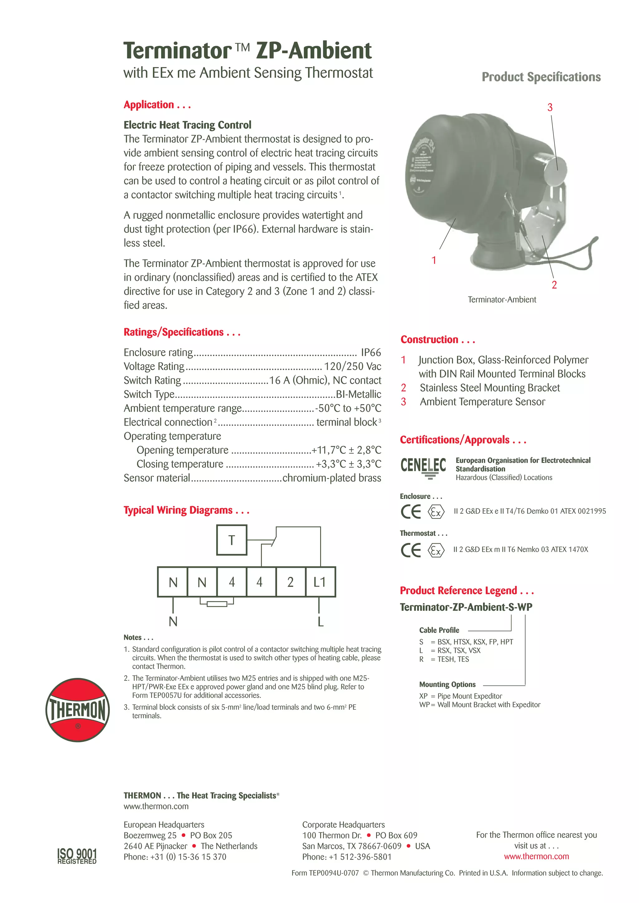Trace Heating Accessories - Thermon ZP-Ambient Hazardous Area ...