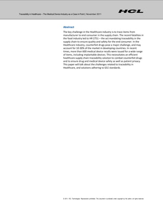 HCLT Whitepaper: Traceability in Healthcare~ The Medical Device ...