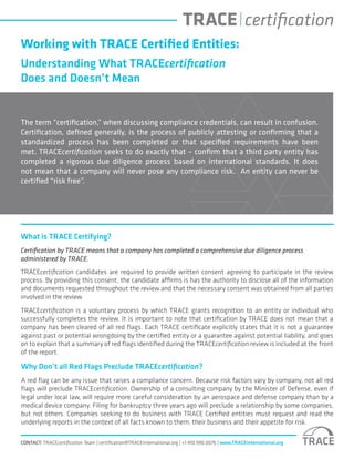 Trace Certified Entities - What TRACEcertification does and does not mean | PDF