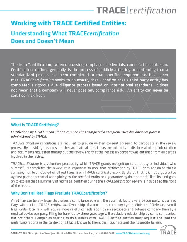 Trace Certified Entities - What TRACEcertification does and does not ...