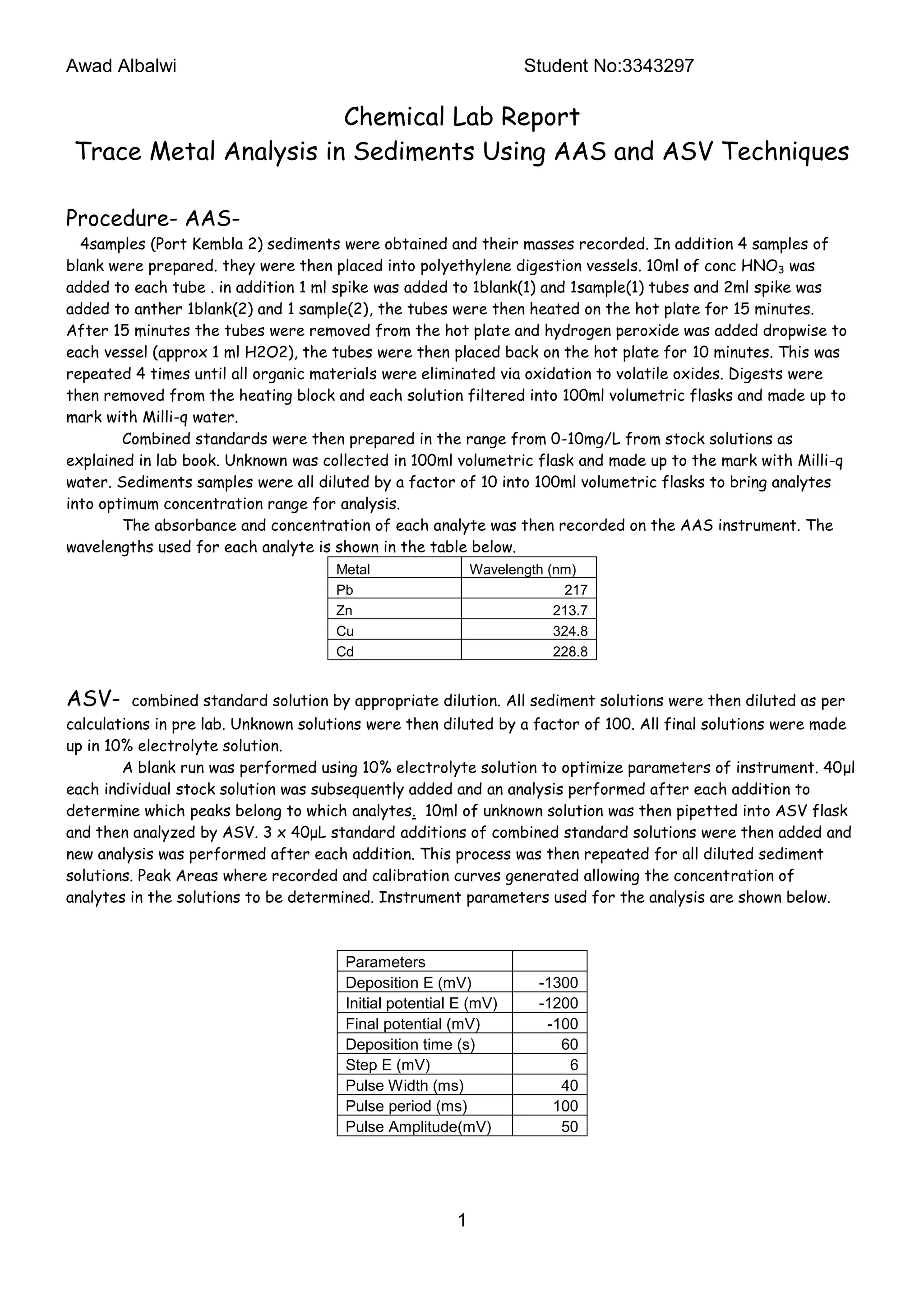 Trace metal analysis in sediments using aas and asv techniques | PDF ...