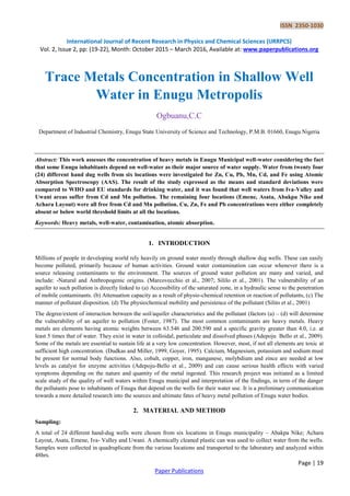 Trace Metals Concentration in Shallow Well Water in Enugu Metropolis | PDF