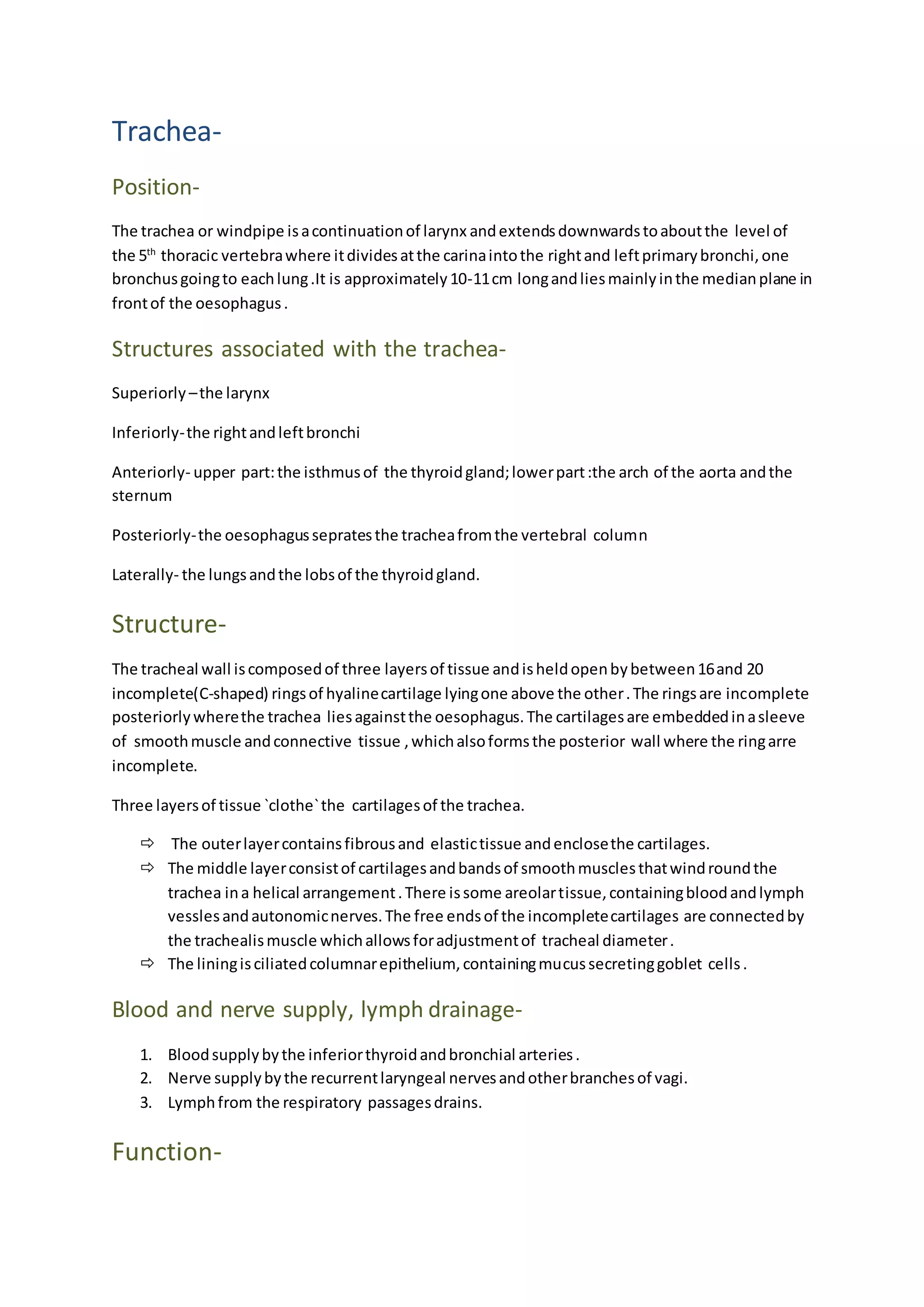 Trachea respiratory system | DOCX
