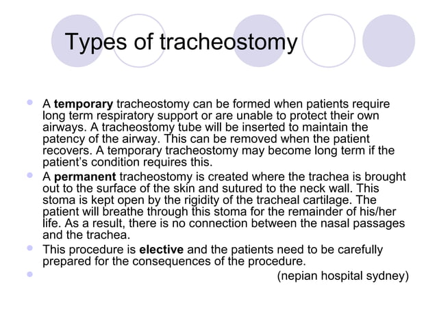 Tracheostomy and its post op care last | PPT | Ear, Nose and Throat ...