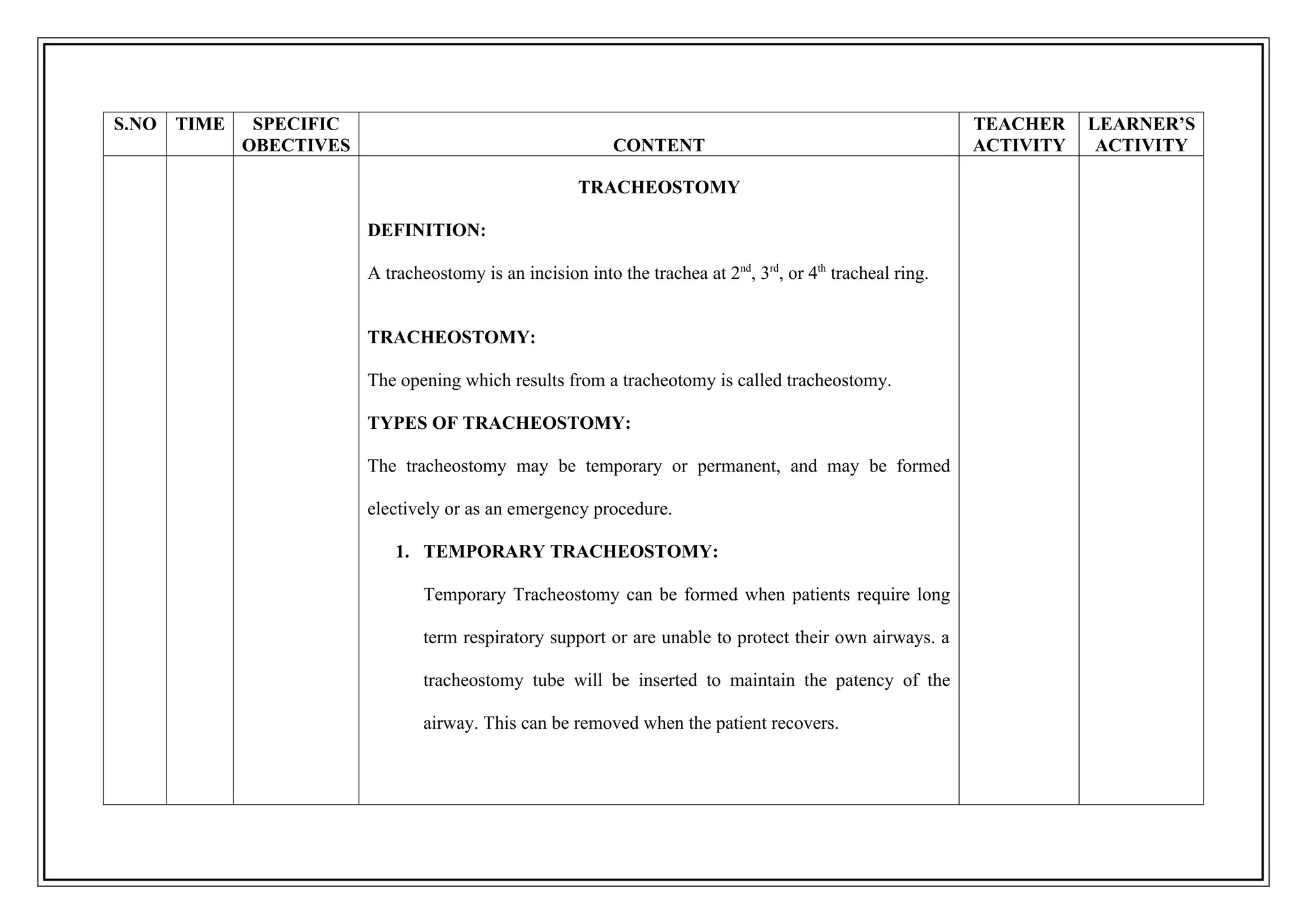 TRACHEOTOMY ,procedures, indication, complications | DOCX