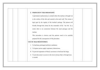 TRACHEOTOMY ,procedures, indication, complications | DOCX