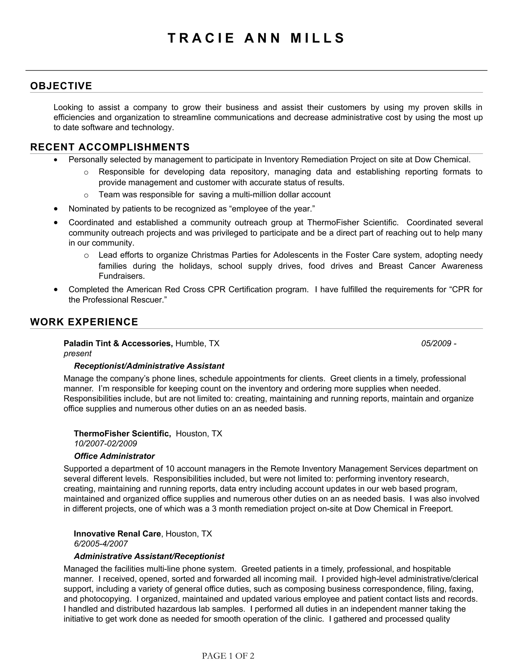 Tracie M Resume Linkedin | DOC