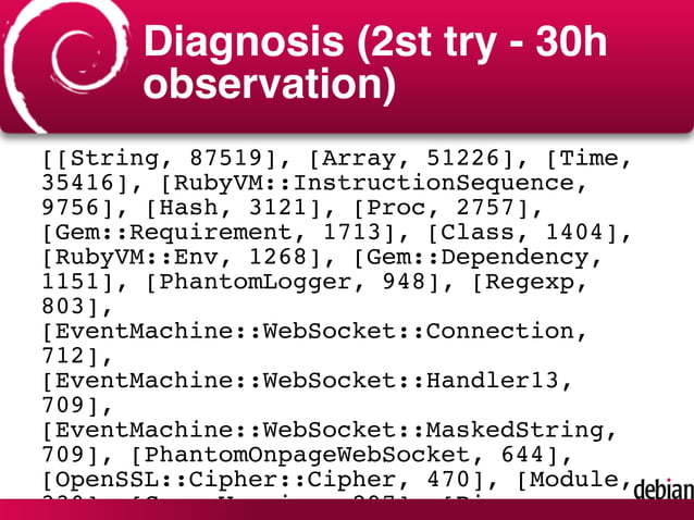Tracing a memory leaki in a long-running eventmachine application | PPT
