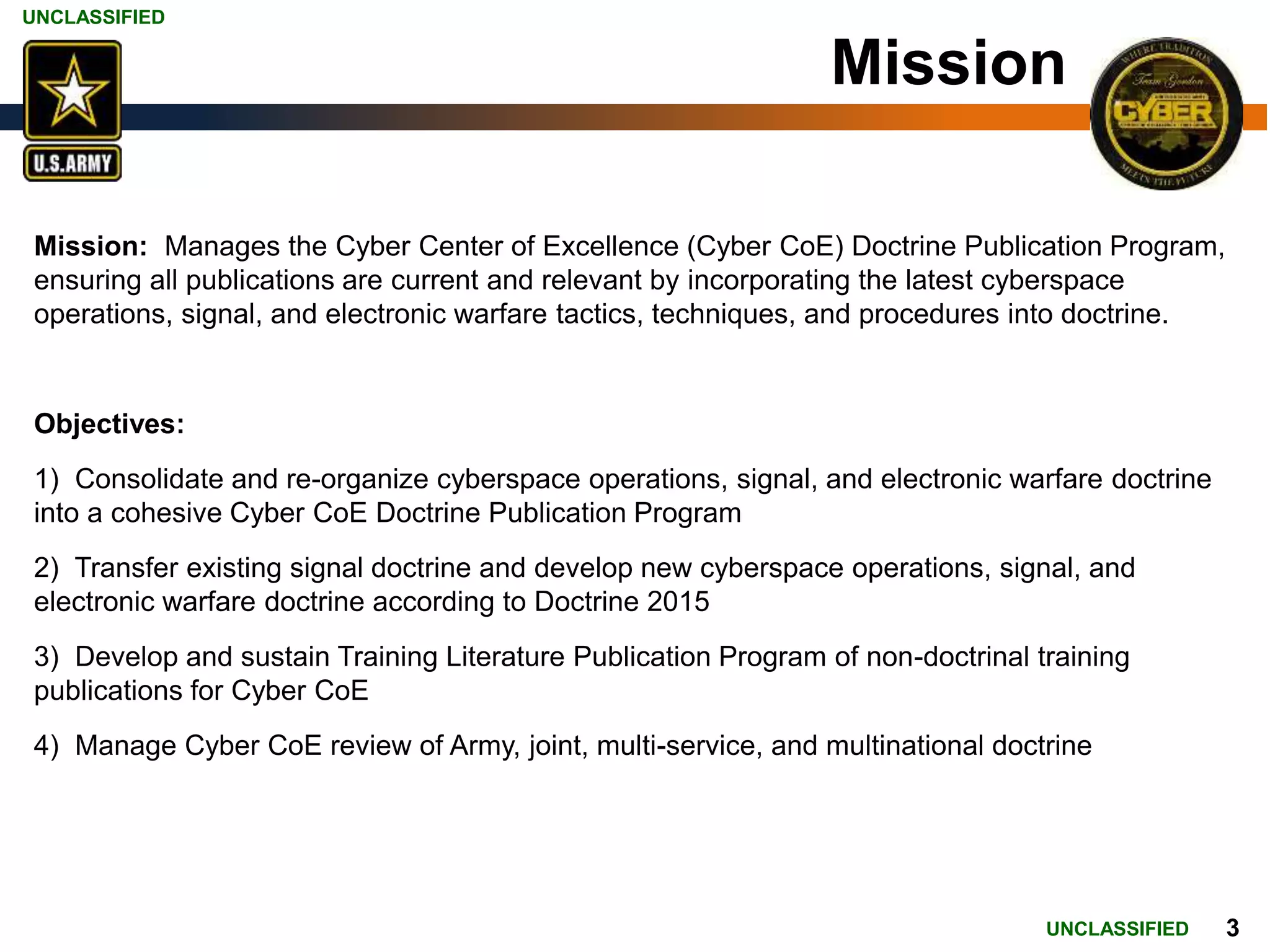 Cyber CoE Doctrine Plan for 2025: TechNet Augusta 2015 | PPTX