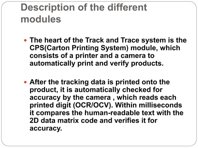 Track and Trace System | PPTX | Data Storage and Warehousing | Computing