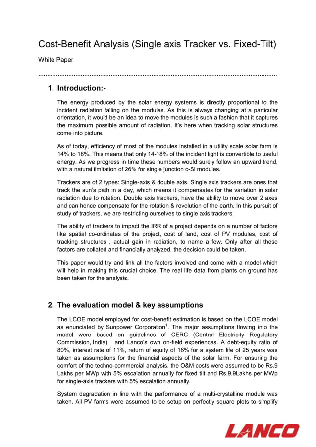 Single axis tracker vs fixed tilt | DOCX