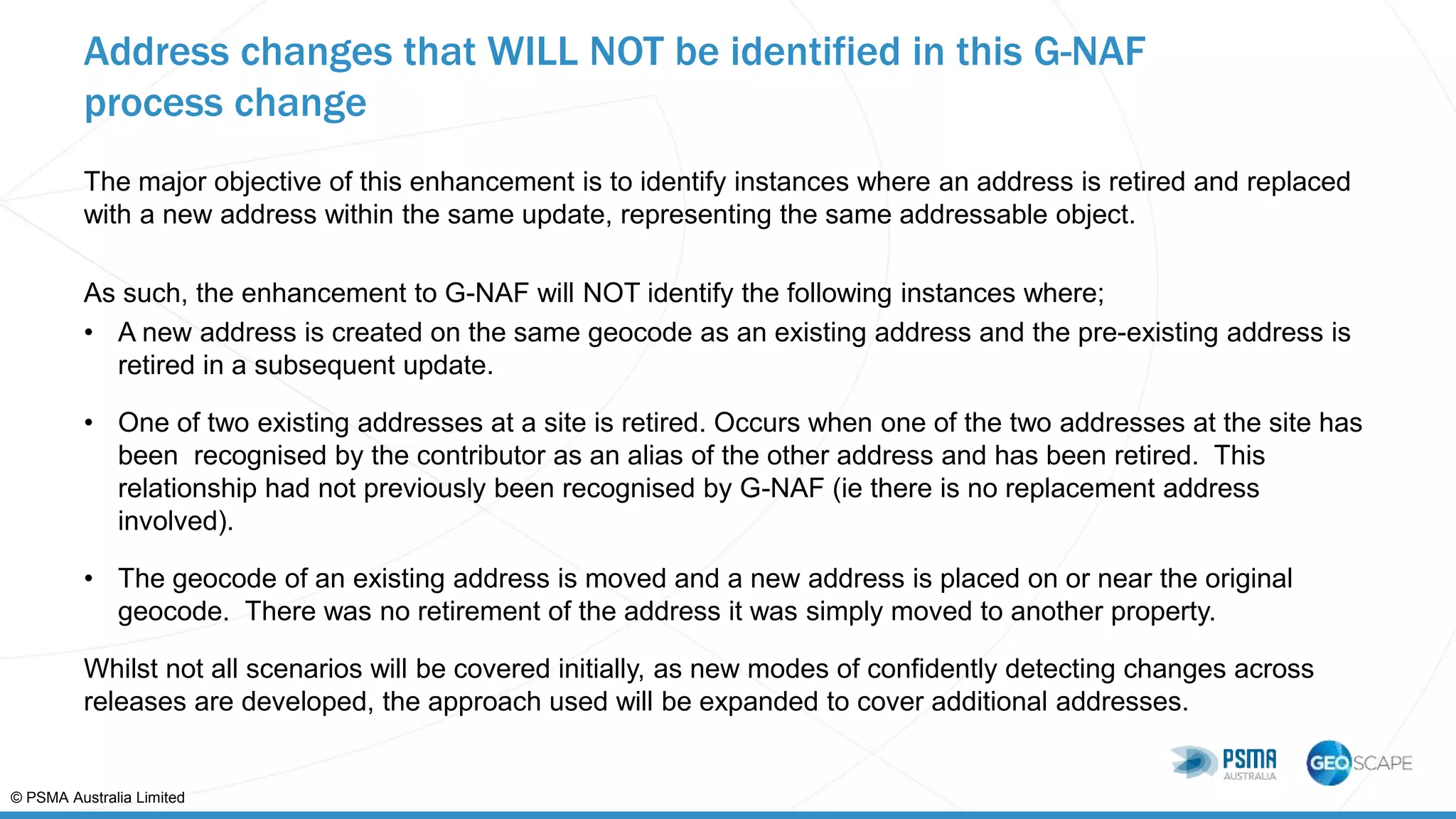 Tracking of changes to GNAF (Aug 2018) | PPT