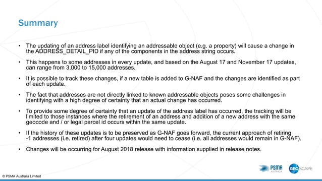 Tracking of changes to GNAF (Aug 2018) | PPT