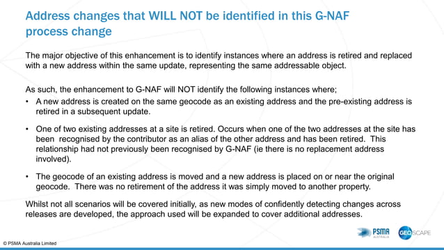 Tracking of changes to GNAF (Aug 2018) | PPT