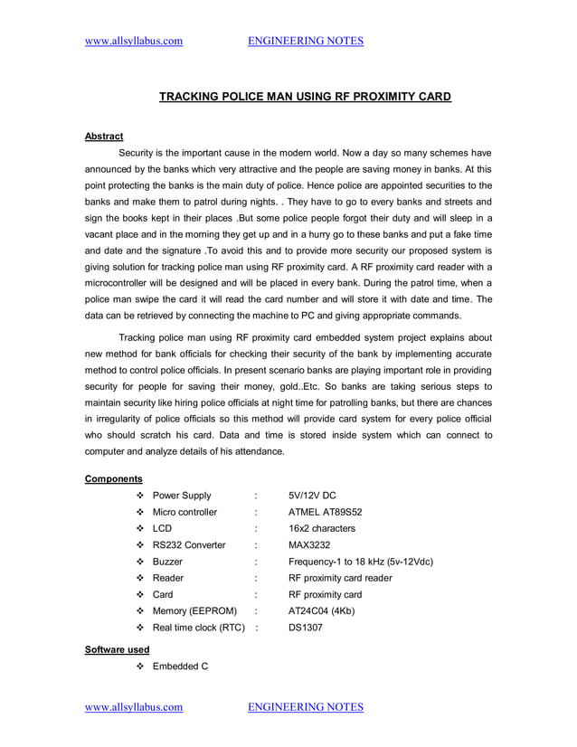 Tracking police man using rf proximity card | PDF