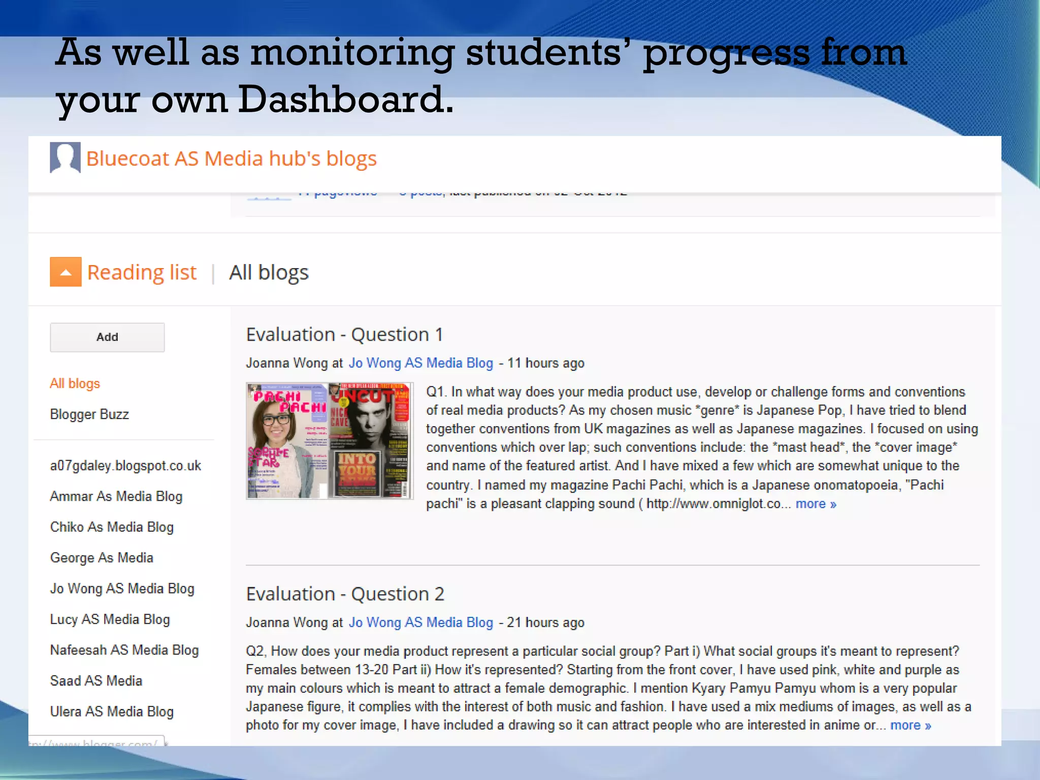 Tracking pupil progress via the blog | PPT