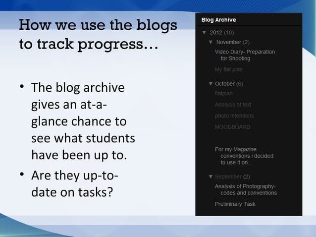 Tracking pupil progress via the blog | PPT
