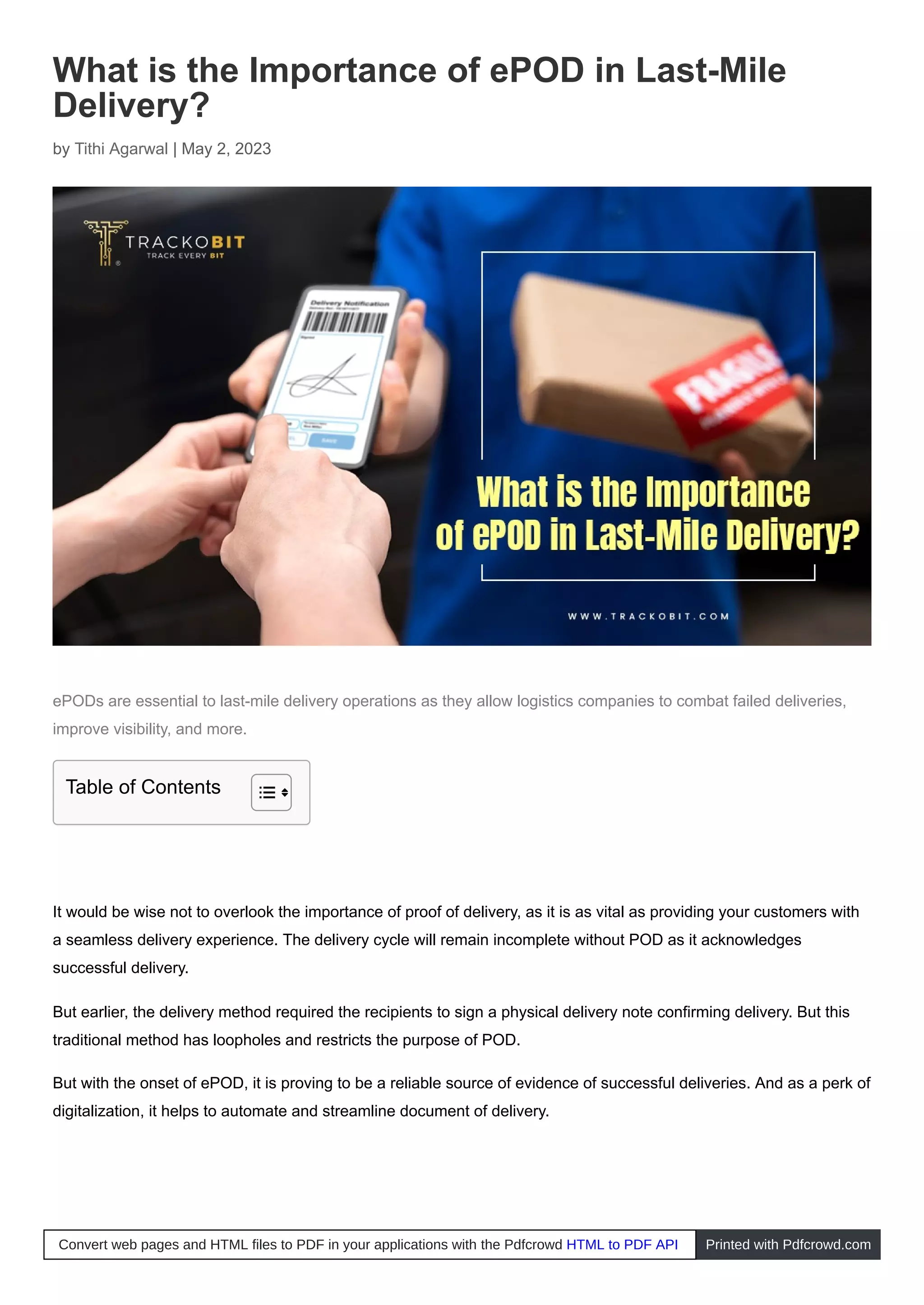 What is the Importance of ePOD in Last-Mile Delivery? | PDF