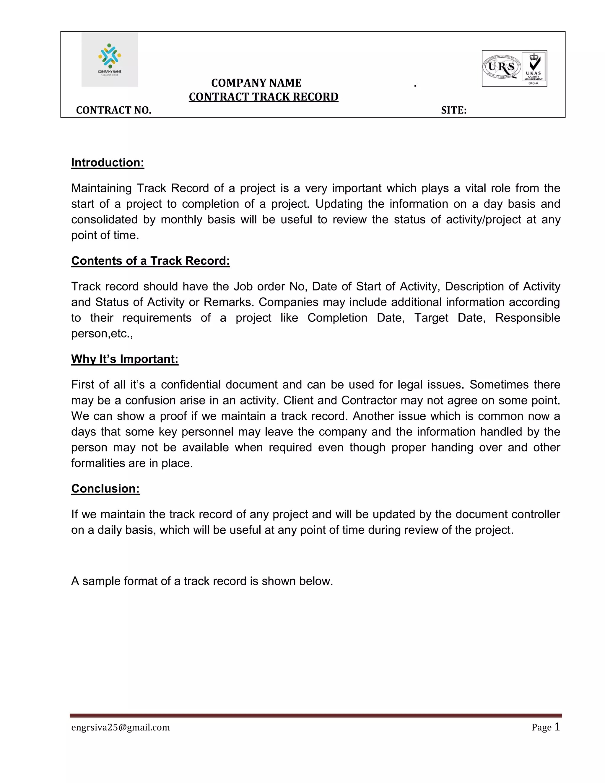 Track record of a project | PDF