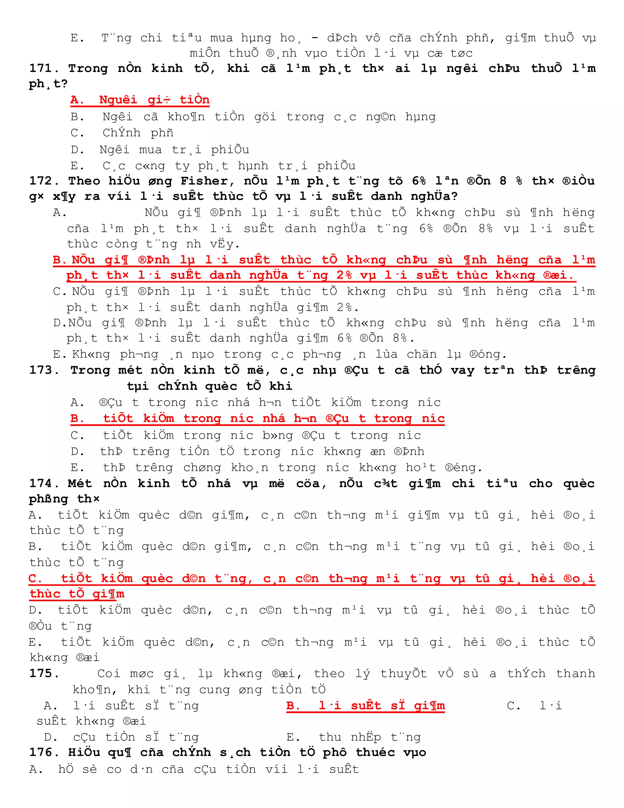 290 CÂU TRẮC NGHIỆM KINH TẾ VĨ MÔ CÓ LỜI GIẢI | DOCX