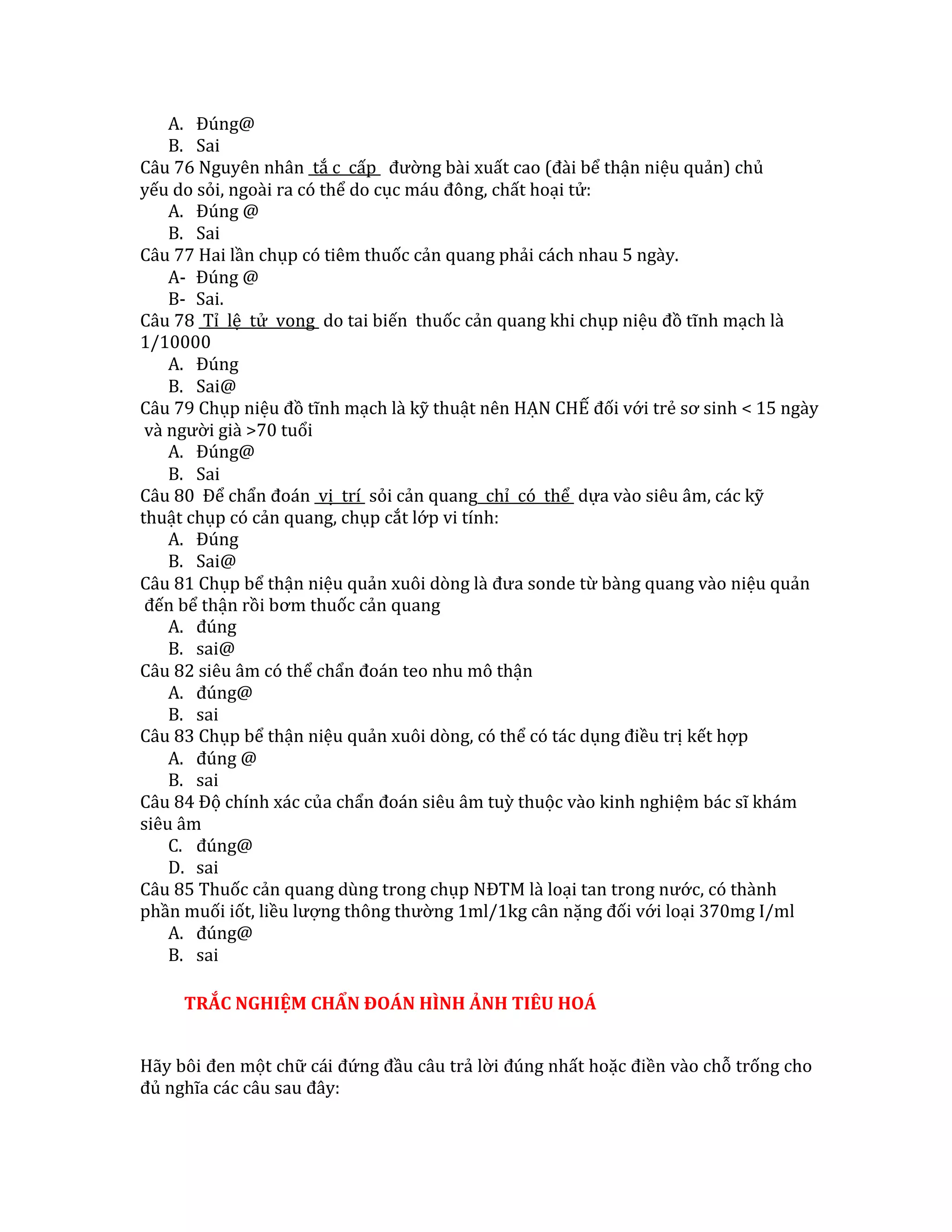 Trac nghiem chan doan hinh anh ( tong hop ) | PDF