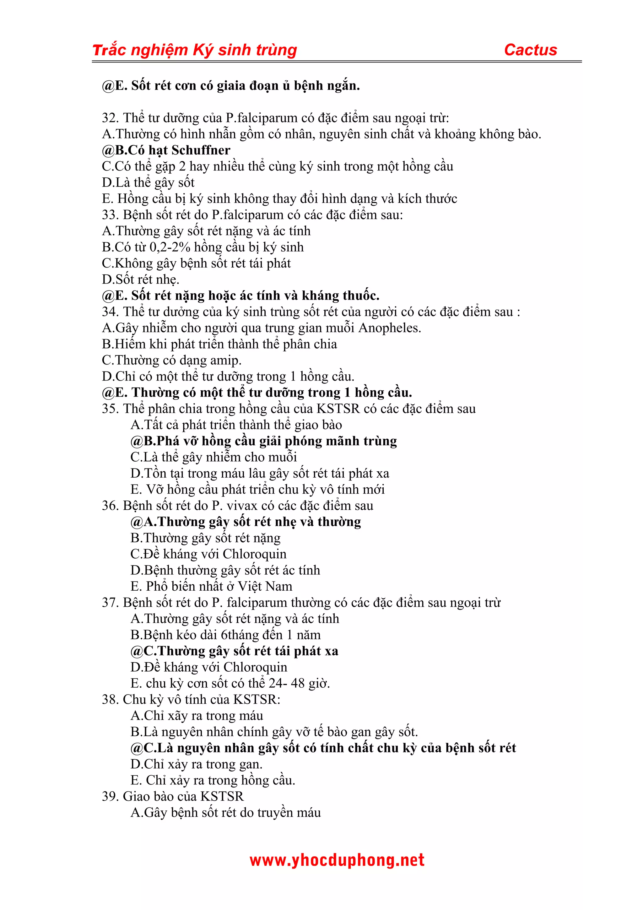 Trắc nghiiệm KST DHY (ĐA) | DOC