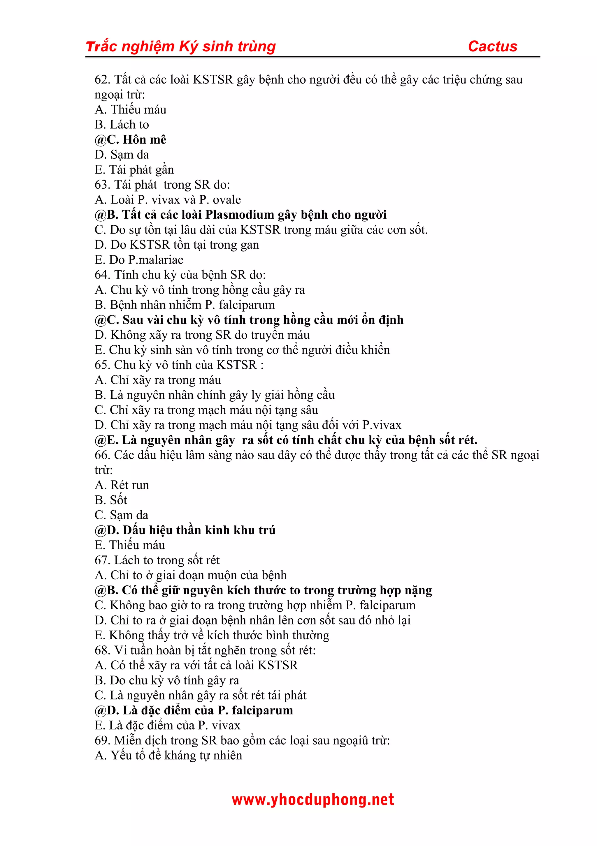 Trắc nghiiệm KST DHY (ĐA) | DOC