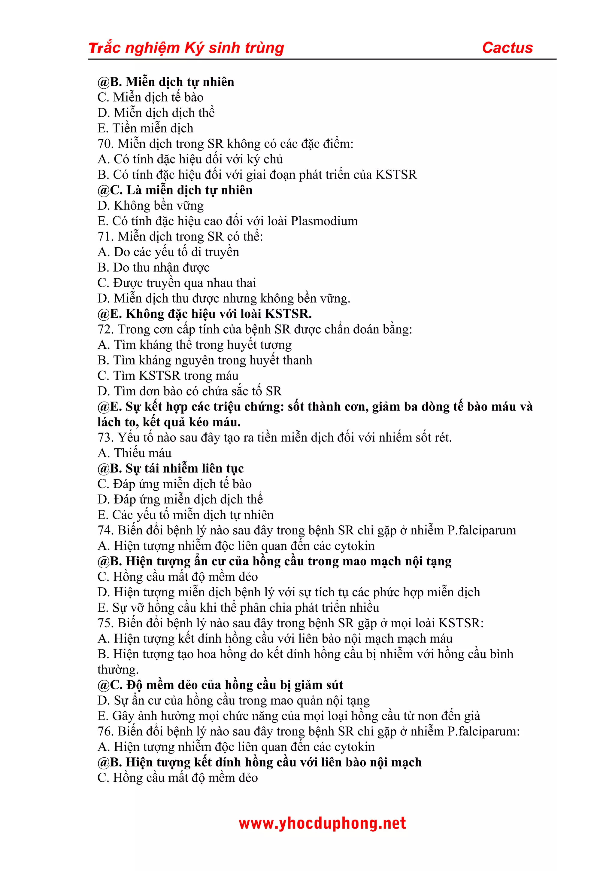 Trắc nghiiệm KST DHY (ĐA) | DOC