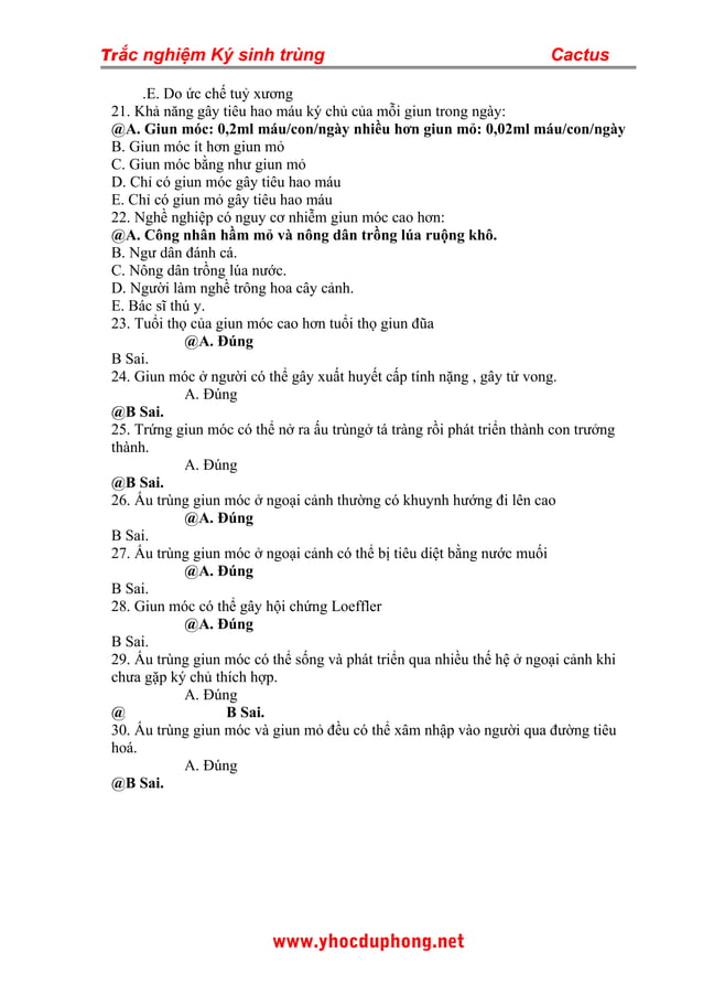 Trắc nghiiệm KST DHY (ĐA) | DOC