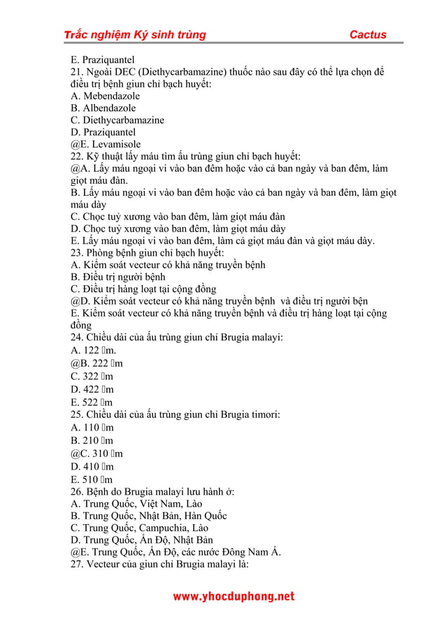 Trắc nghiiệm KST DHY (ĐA) | DOC