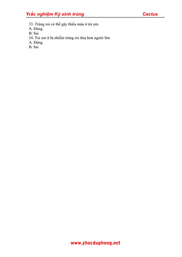 Trắc nghiiệm KST DHY (ĐA) | DOC