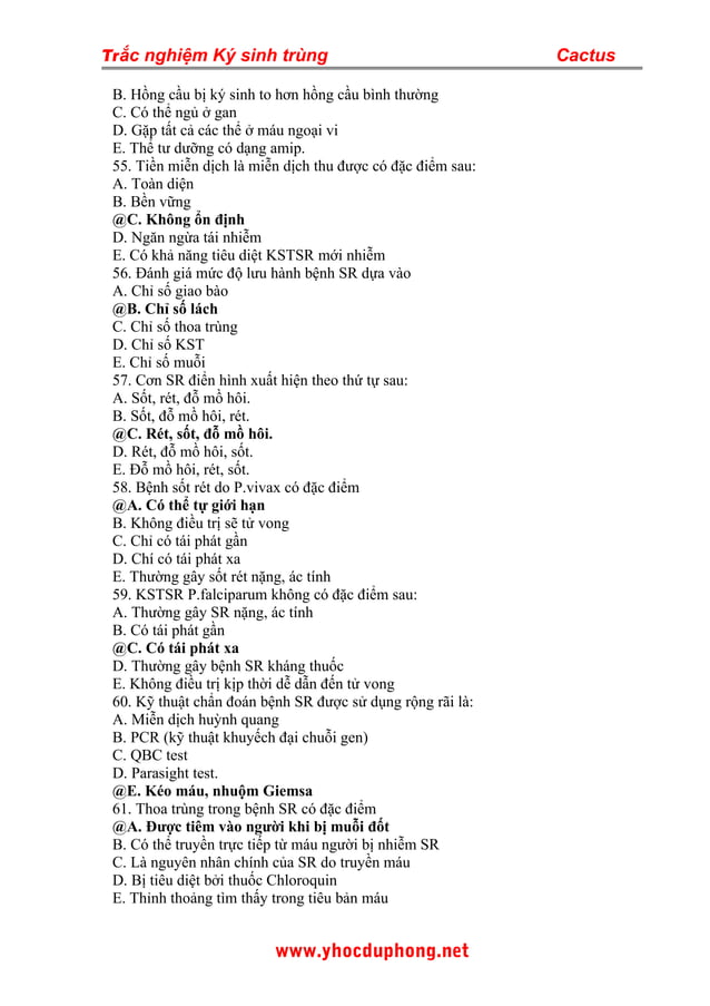 Trắc nghiiệm KST DHY (ĐA) | DOC