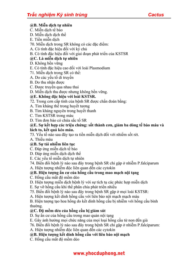 Trắc nghiiệm KST DHY (ĐA) | DOC
