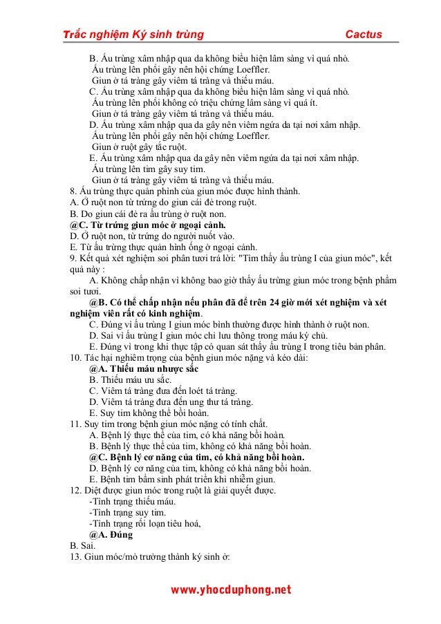 Trắc nghiiệm KST DHY (ĐA)