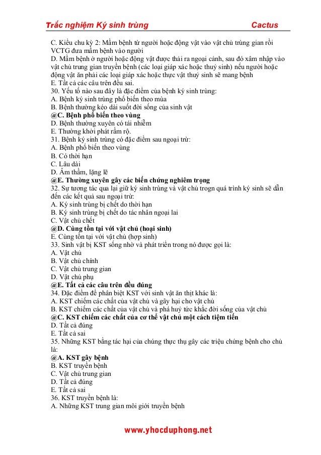 Trắc nghiiệm KST DHY (ĐA)