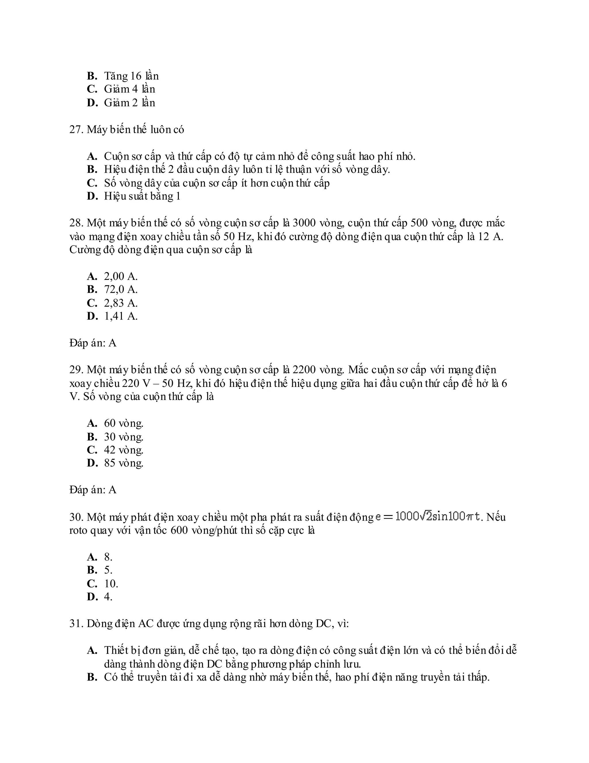 Trac nghiem may dien | PDF