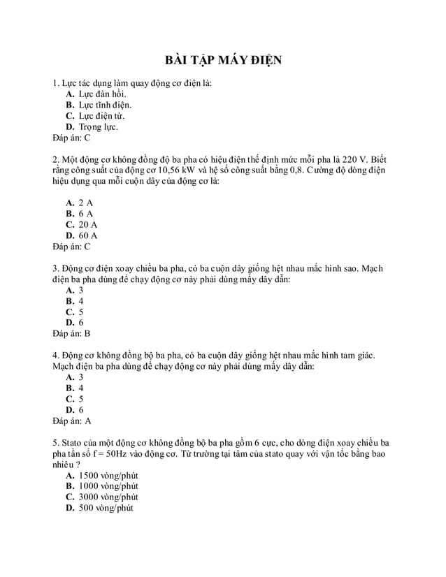 Trac nghiem may dien | PDF